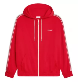 Celine - Red & White Stripe Zip Hoodie