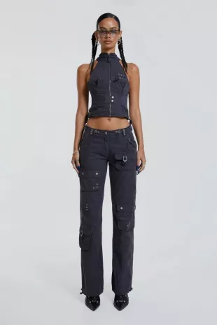 Jaded London - Vintage Grey Cargo Halter Neck Top With Pocket