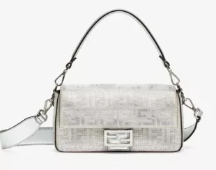 Fendi - Baguette Silver Leather Bag with Crystal FF Motif
