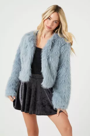 Forever 21 - Faux Fur Open-Front Jacket in Light Blue Medium