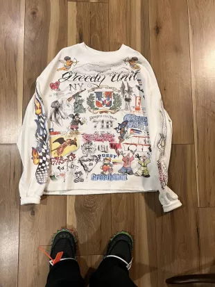 Greedy Unit - White Allover Tattoo Print Thermal T-Shirt