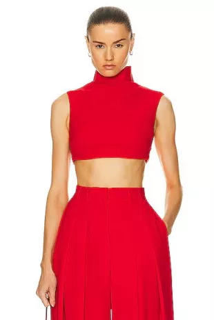 monot - Turtleneck Sleeveless Crop Top in Red