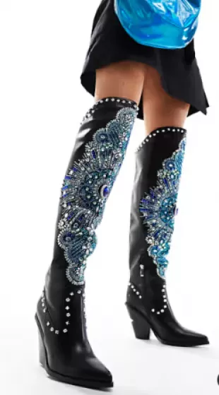 Azalea Wang - Axelbeat Embellished Front Western Boot in Black