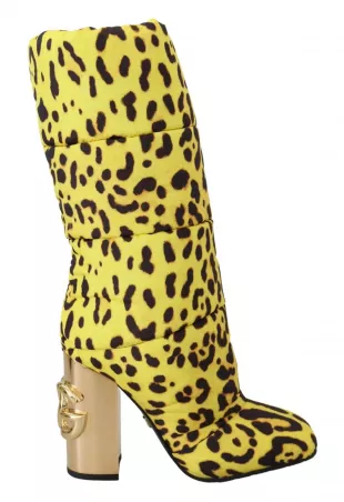 Dolce & Gabbana - Quilted Nylon Boots With Yellow Leopard Print