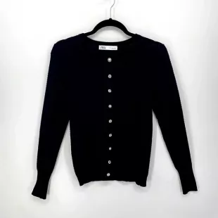 Zara - Textured Jeweled Button Cardigan