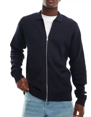 Jack & Jones Premium - Ribbed Zip Through Cardigan