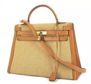Hermès - Kelly 32 Canvas and Gold Leather