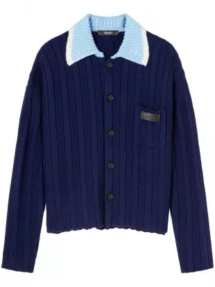 Versace - Navy & Light Blue Collar Polo Sweater