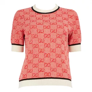 Gucci - Red Wool GG Logo Jacquard Top