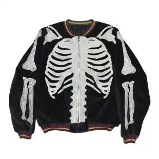 kapital - Black Velour Skeleton Bomber Jacket