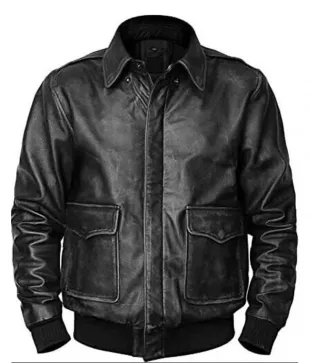 Next Leather Jackets - Black Aviator Bomber Leather Jacket