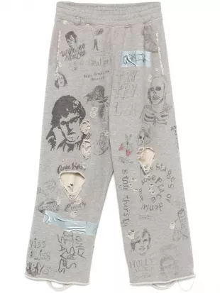 Paly - Grey Scribble Artwork Ripped Sweatpants