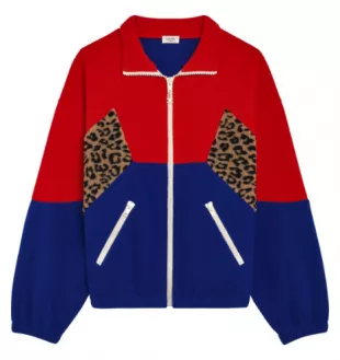 Celine - Red, Blue, & Leopard Print Fleece Jacket