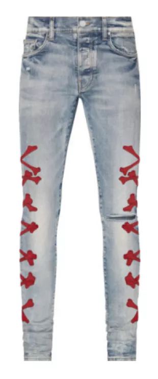Amiri - Clay Indigo & Red Leather Bones Jeans