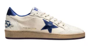 Golden Goose - White Distressed & Metallic Blue Ball Star Sneakers