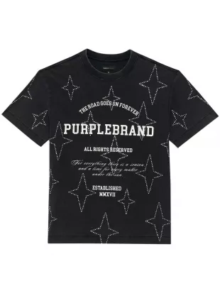 Purple Brand - Black Crystal Star Embellished T Shirt