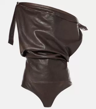 Acne Studios - Draped leather bodysuit in brown
