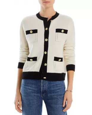 C by Bloomingdales Cashmere - Contrast Trim Cashmere Cardigan