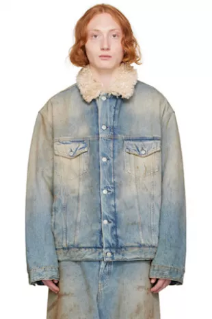 Acne Studios - Blue Dirty Denim Shearling Collar Jacket
