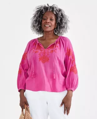 Style & Co - Plus Size Embroidered Peasant Top