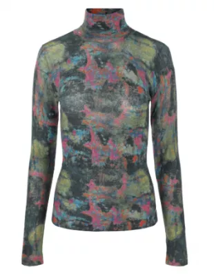 Autumn Cashmere - Dark Watercolor Second Skin Sheer Mock in Pickle Combo