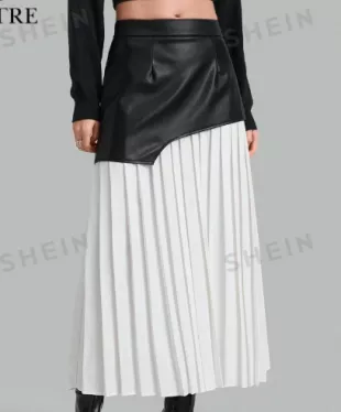 Shein - PU Leather Pleated Skirt