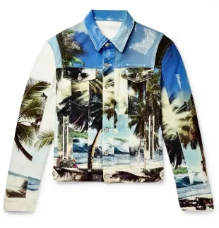 Balmain - Palm Tree Print Denim Jacket