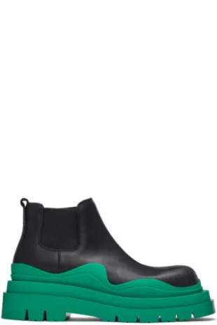 Bottega Veneta - Black & Teal Sole Tire Boots