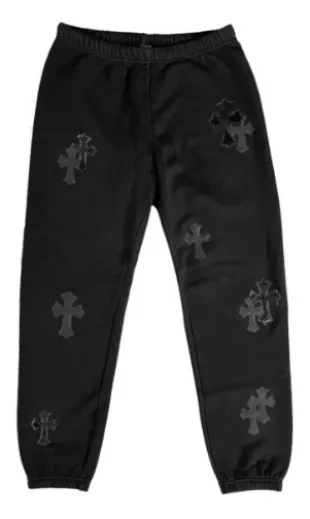 Chrome Hearts - Black Leather Cross Patches Sweatpants