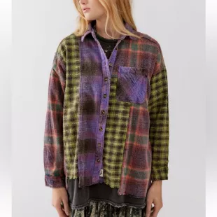 Urban Outfitters - UO Flannel 90s Grunge Plaid Patchwork Shirt
