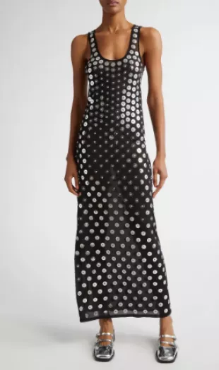 rabanne - Metal Disc Polka Dot Fitted Jersey Dress