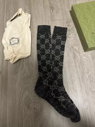 Gucci - Dark Grey & Beige-GG Lame Socks