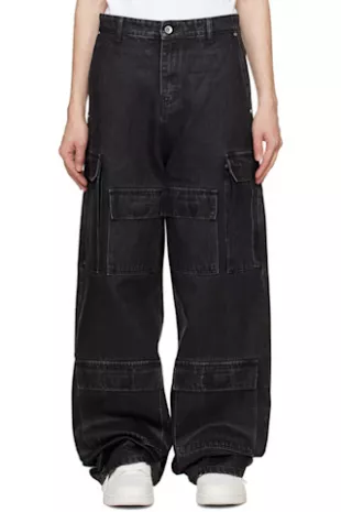 Who Decides War - Black Waxed Cargo Jeans