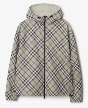 Burberry - Taupe Beige & Blue Check Hooded Jacket