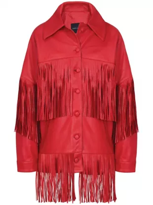 California Jacket - The Voice S026 Gwen Stefani Red Leather Fringe Blazer