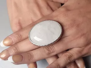 Unbranded - Large white Quartz silver statement ring, oval large white ...