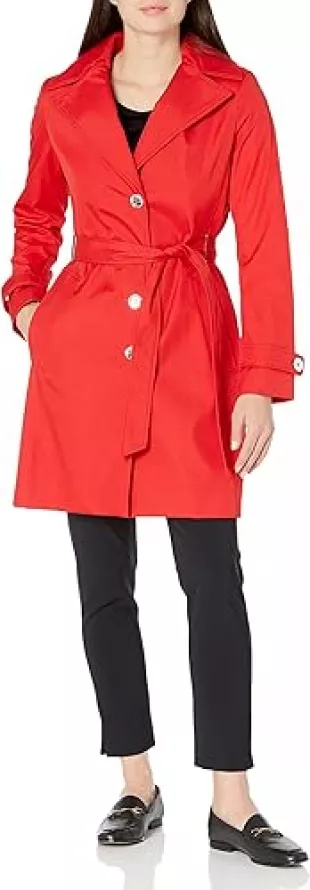 Calvin Klein - Women's Single Breasted Belted Rain Jacket With Removable Hood