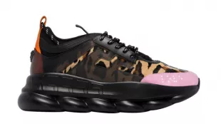 Versace - Black, Leopard, & Pink Chain Reaction Sneakers