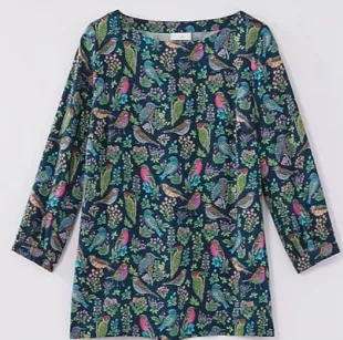 J Jill - Bird Printed Boat Neck Top