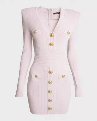 Balmain - Long-Sleeve Buttoned Short Knit Dress
