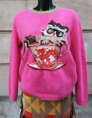Gucci - Wool Cat Tea Cup Pearl Sweater