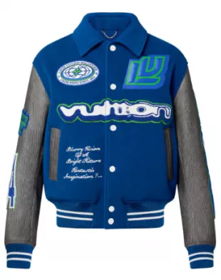 Louis Vuitton - Blue & Dark Grey LV Bouclette Varsity Jacket