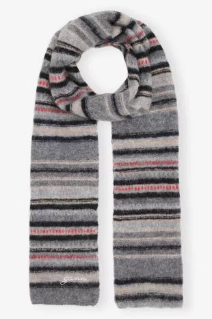 ganni - Grey Striped Soft Wool Scarf