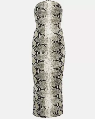 khaite - Strapless Snake-Printed Midi Dress
