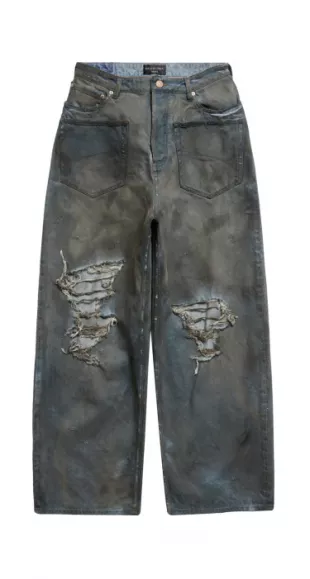 Balenciaga - Blue Dirty Backwards Destroyed Baggy Jeans