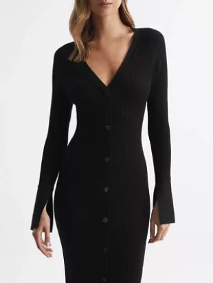 Reiss - Black Avery Ribbed Bodycon Sweater Dress