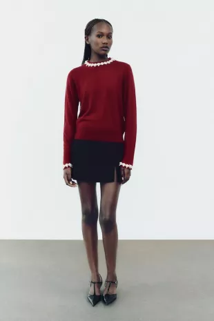 Zara - Basic Knit Faux Pearls Sweater