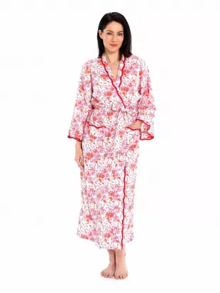 Heidi Carey - Pink Floral Kimono Robe with Scalloping