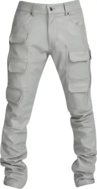 Politics Jeans - Light Grey Faux Leather Stacked Cargo Pants