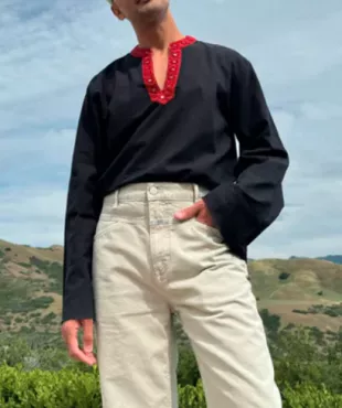 Perte D'ego - Mirror Work Hand Embroidered Resort Shirt